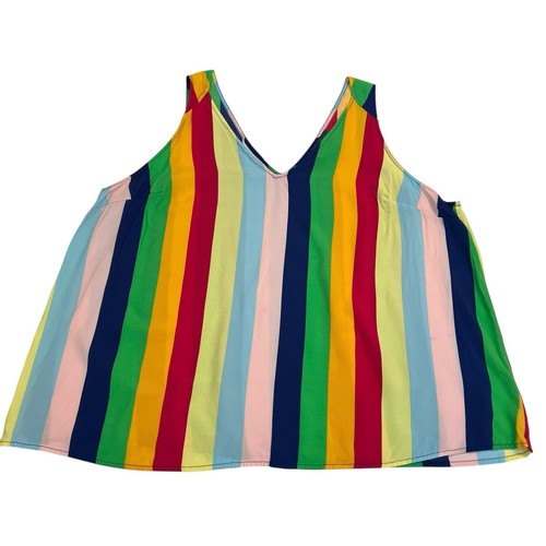 ModCloth Rainbow Striped Sleeveless V-Neck Tank Top 2X Colorful Fun | eBay