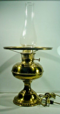 ANTIQUE BRASS RAYO OIL LAMP ELECTRIFIED W/ CHIMNEY AND SHADE RING | eBay
