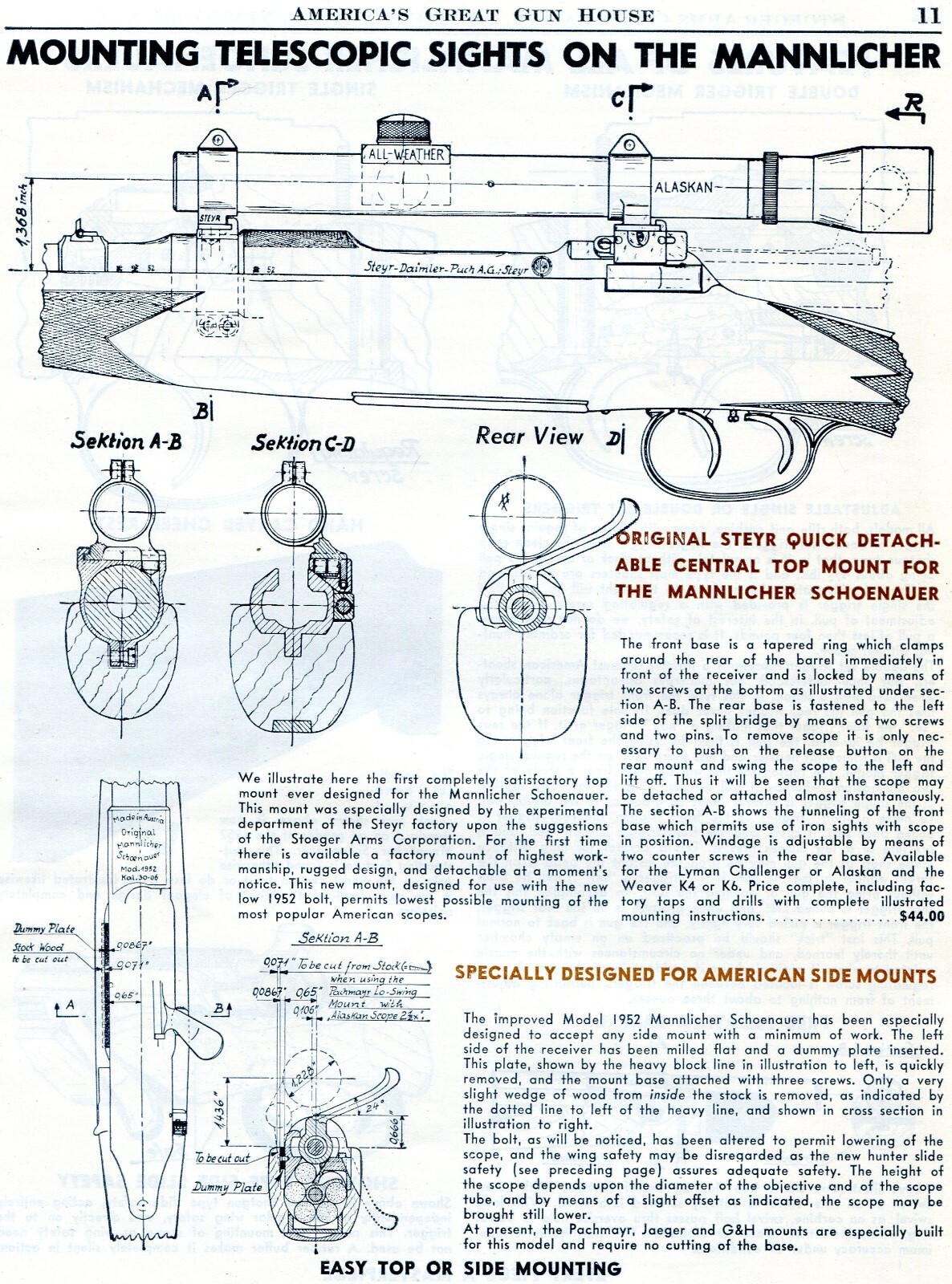 1953 Print Ad of Steyr Scope Top Side Mount for Mannlicher Schoenauer ...