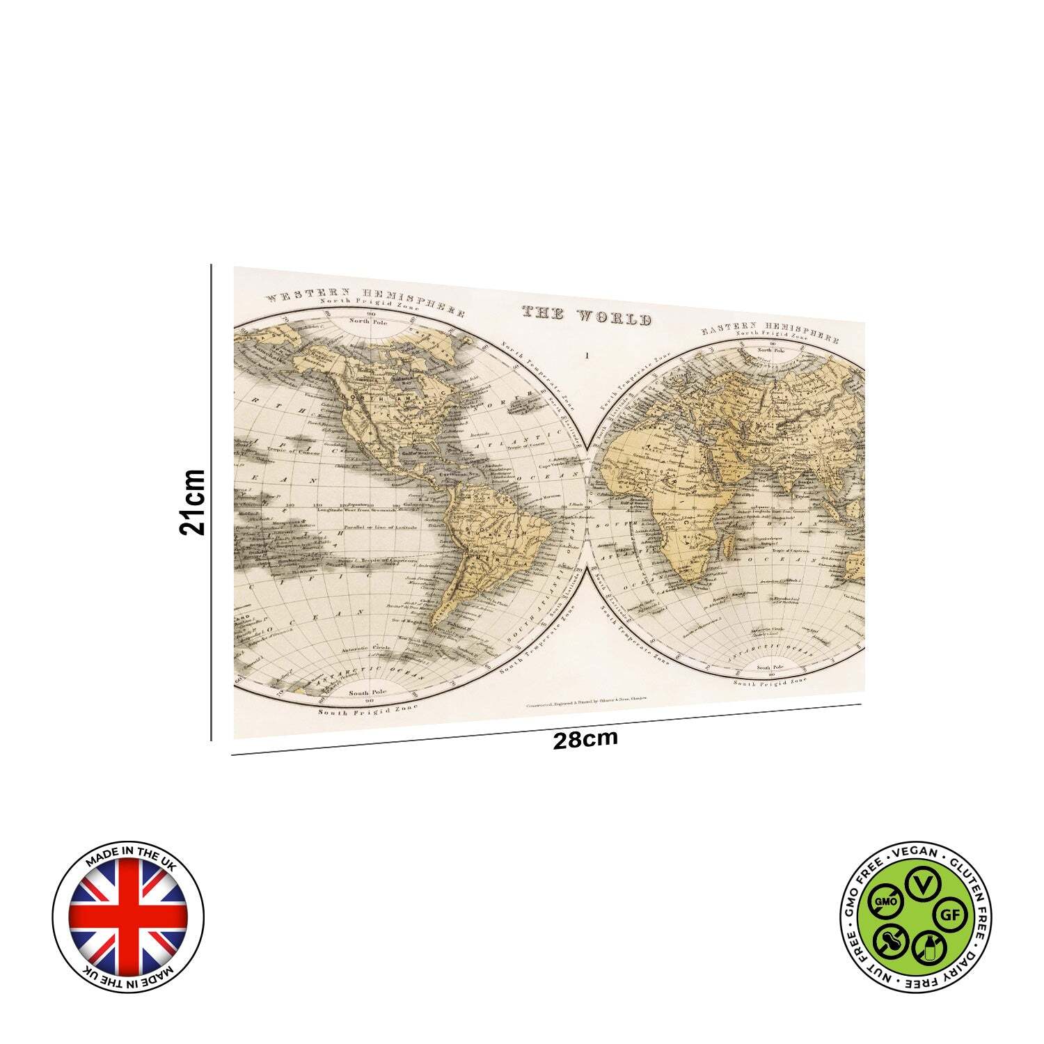 Beige Vintage World Map wrap around edible cake topper ICING / WAFER ...