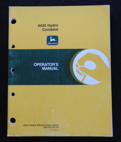 GENUINE JOHN DEERE 4435 HYDRO COMBINE OPERATORS MANUAL VERY NICE SHAPE ...