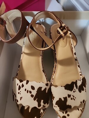 Jessica Cline Cow Print Platform Wedge Ankle Strap Summer Sandal Women ...
