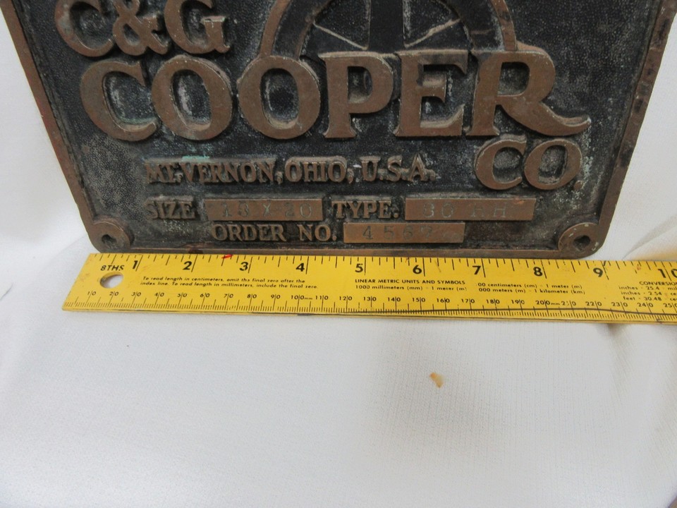C & G Cooper Co Steam Engine Name Plate Brass 5-1/2" x 9" 1800's ? | eBay