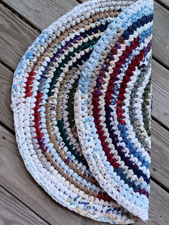 Handmade Crochet round multi colored spiral 26" Rag Rug | eBay