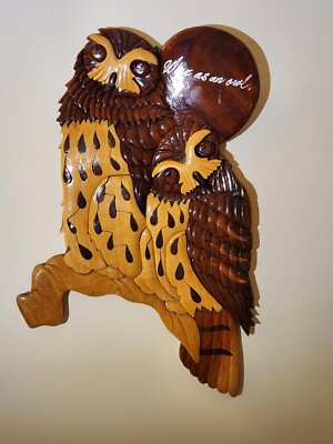 Hand Crafted 3 Dimensional/ Intarsia Wood Art Owl Mates Wall Sign ...