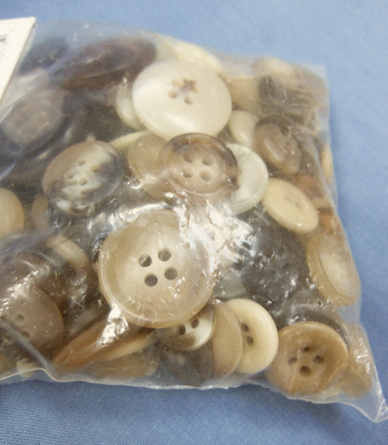 Bag of buttons, new in factory sealed package, 2-hole and 4-hole brown ...