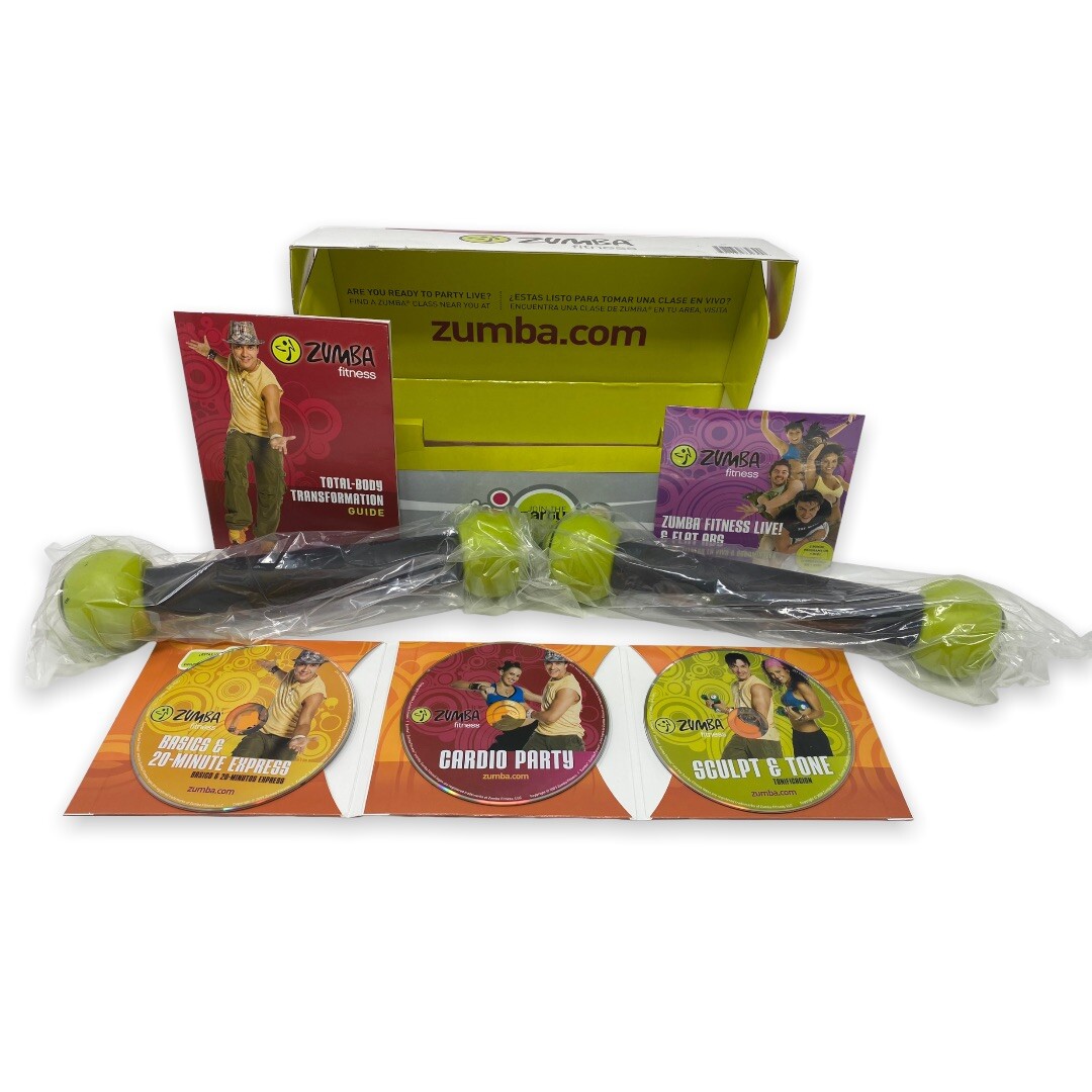 ZUMBA FITNESS Total Body Transformation Kit 4 DVDs Toning Sticks Join ...