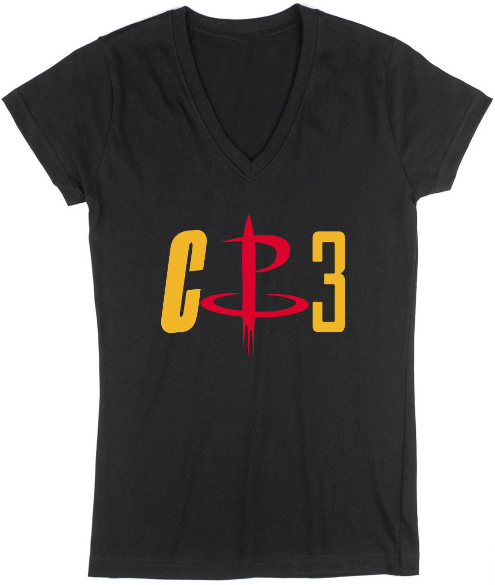 V-NECK Ladies BLACK Chris Paul Houston Rockets CP3 Logo T-shirt | eBay