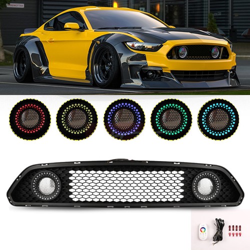 For 2015 2016 2017 Ford Mustang Mesh DRL Bumper Grille w/ RGB LED ...