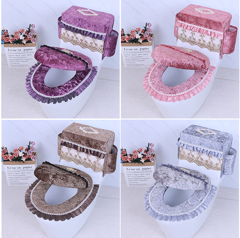 Velvet Toilet Seat Covers Set Lace Closestool Cover Lid Pads Soft ...