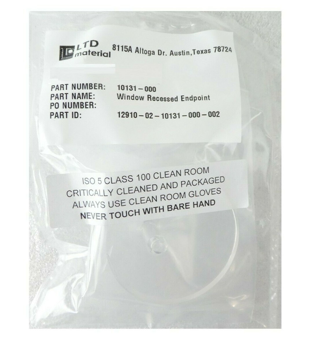 LTD Material 10131-000 End Point Recessed Window AMAT 0200-09657 New ...