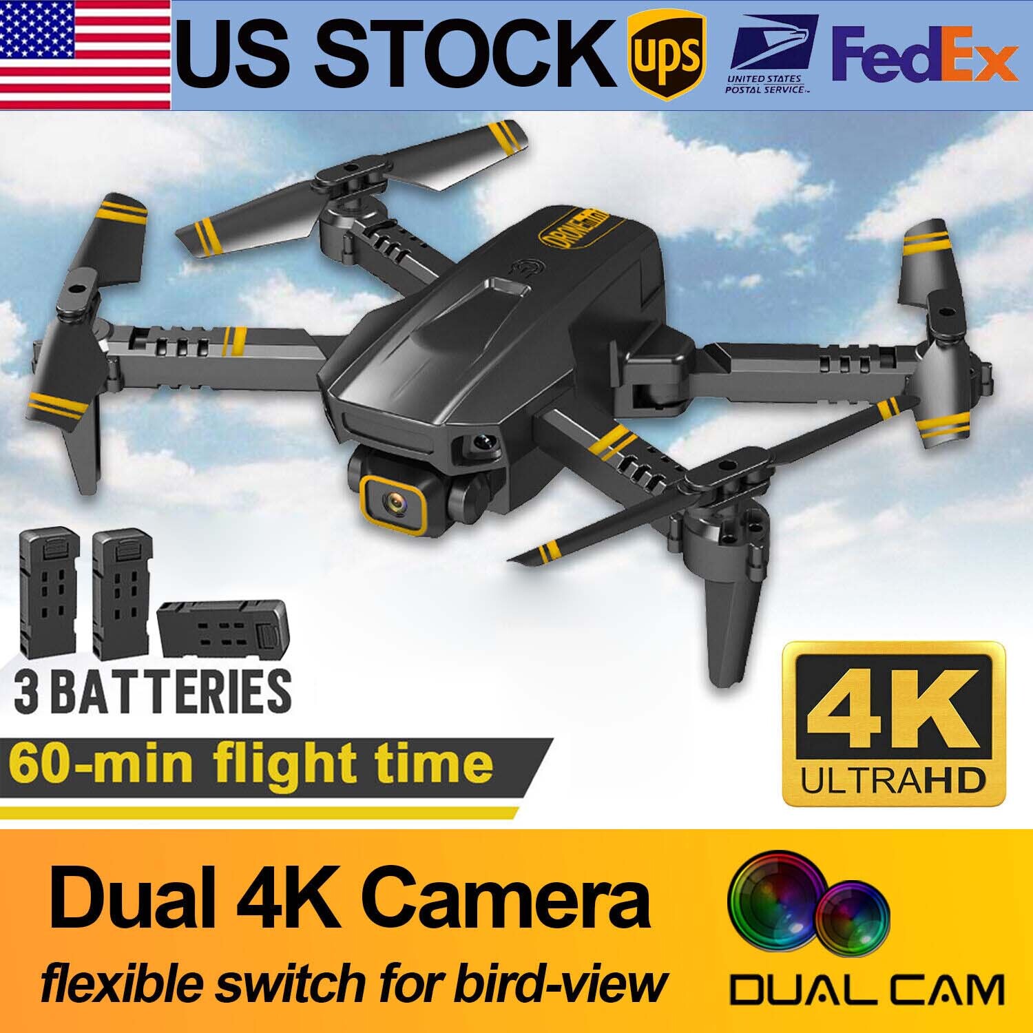 2022 New RC Drone With 4K HD Dual Camera WiFi FPV Foldable Quadcopter ...