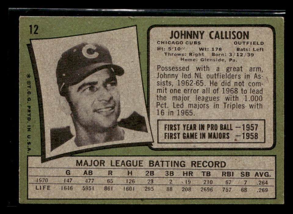 1971 Topps #12 Johnny Callison VGEX | eBay