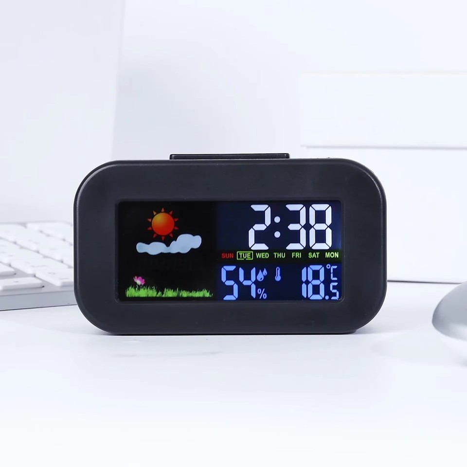 Weather Station Clock with Color Display Temp&Humidity Monitor Backlit ...
