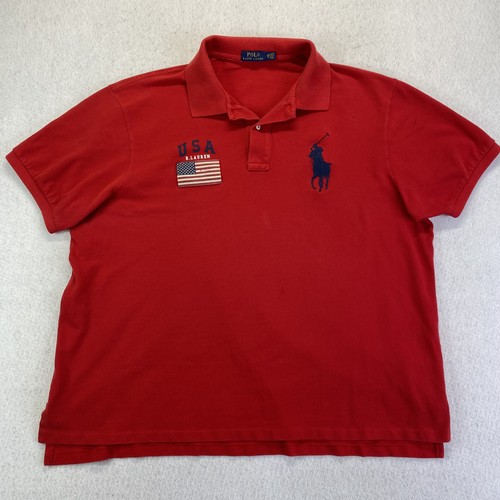 Polo Ralph Lauren Shirt Mens 2XL Red Big Pony USA Flag Logo Short ...