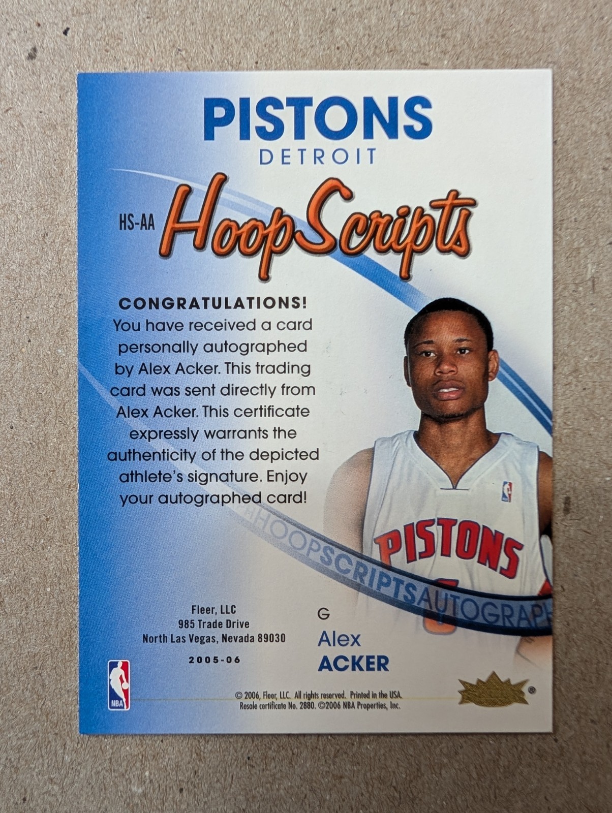 2005-06 NBA Hoops - Hoop Scripts Alex Acker #HS-AA (AU, RC) for sale ...