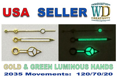 GOLD & Luminous green Hour Minute Seconds Hands Watch 120/70/20 PARTS ...
