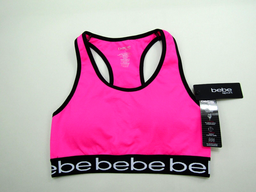 Bebe Sports Bra Womens Large Hot Pink Wicking Stretch Quick Dry Active ...