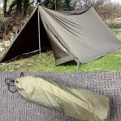 AUSTRIAN ARMY OLIVE FULL TENT GREEN LEAN TO BUSHCRAFT CAMPING BASHA ...
