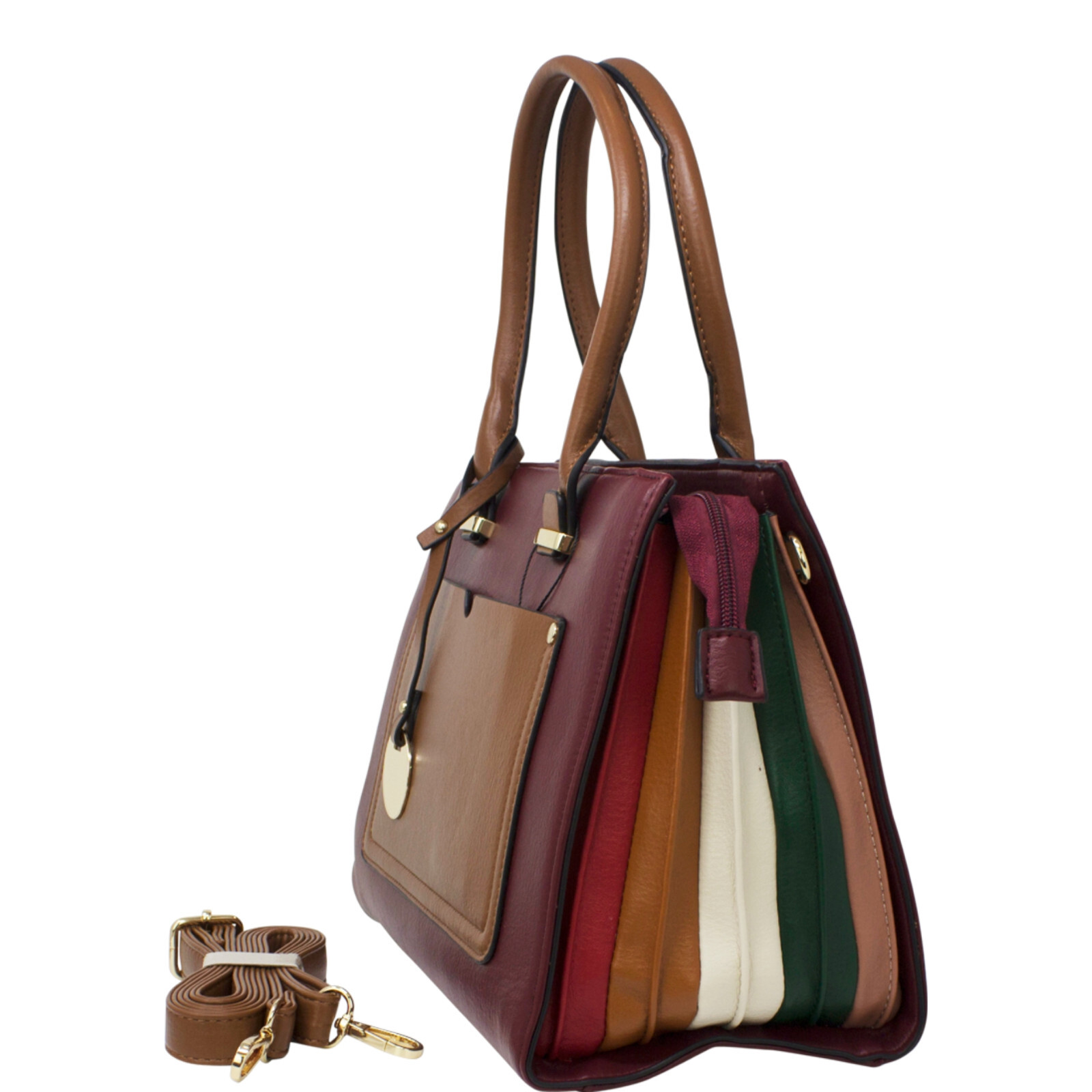 Duo Tone Front Slip Pocket Double Handles Tote Bag Women Shoulder ...