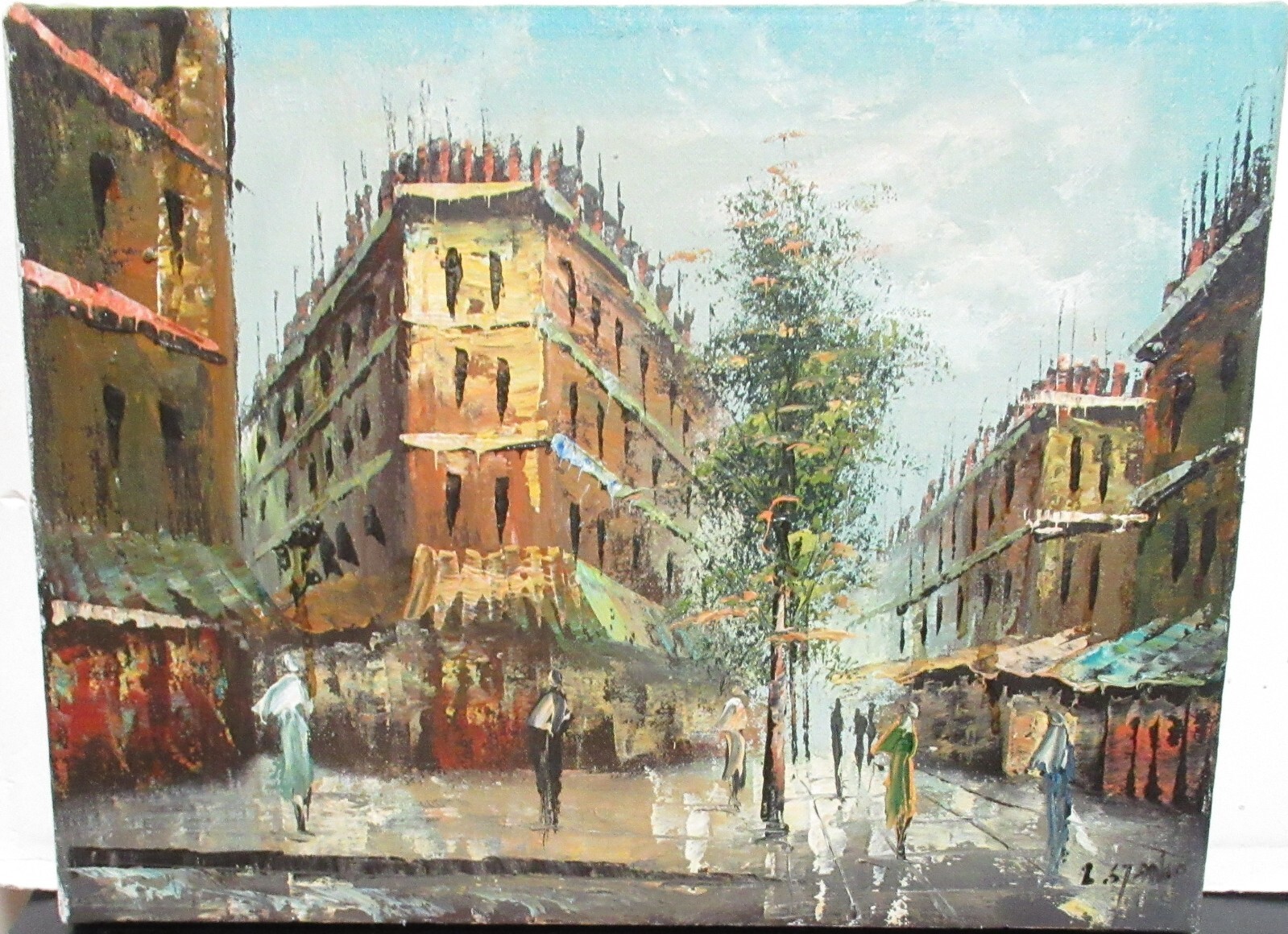 L. STANIO "CITY STREETS" PARIS SCENE ORIGINAL OIL ON CANVAS PAINTING ...