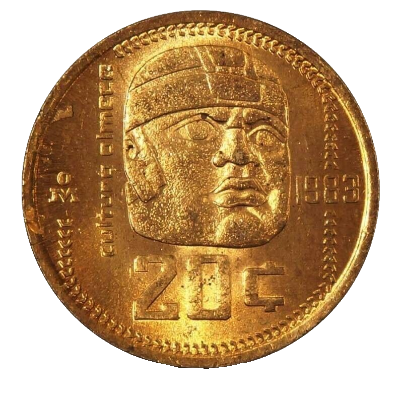 Mexico 1983 20 Centavos Cabeza Olmeca Coin Brass UNC #BM14 | eBay