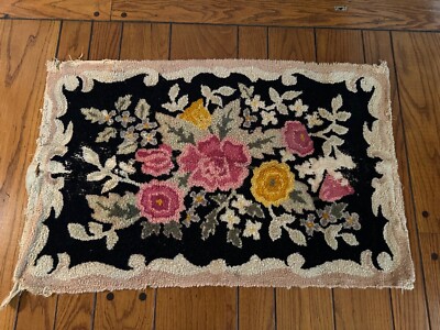 RARE Vintage Hand Hooked Floral Rug | eBay