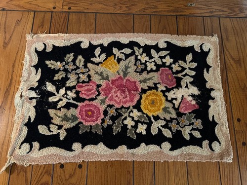 RARE Vintage Hand Hooked Floral Rug | eBay