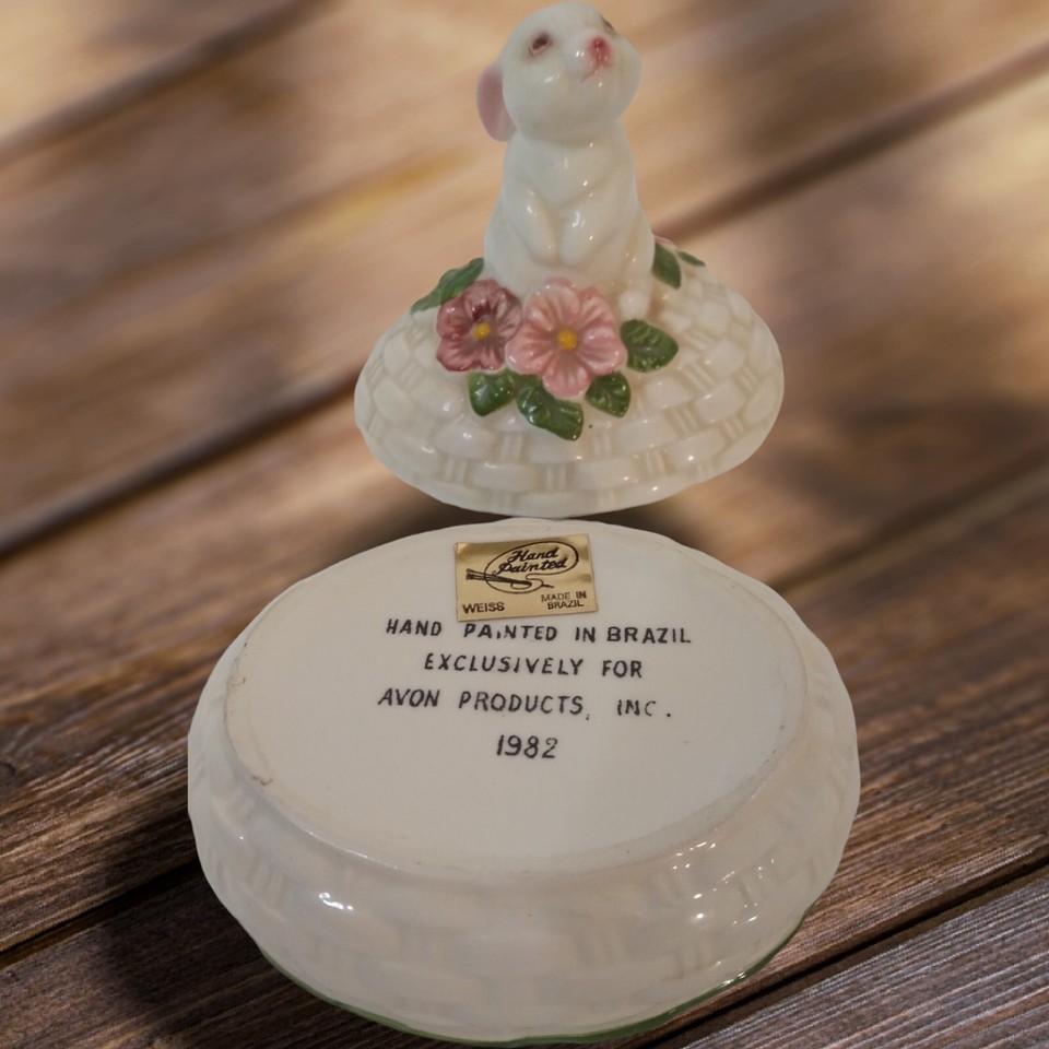 Avon Bunny Rabbit Trinket Box Vintage 1982 Hand Paint Ceramic Ring ...