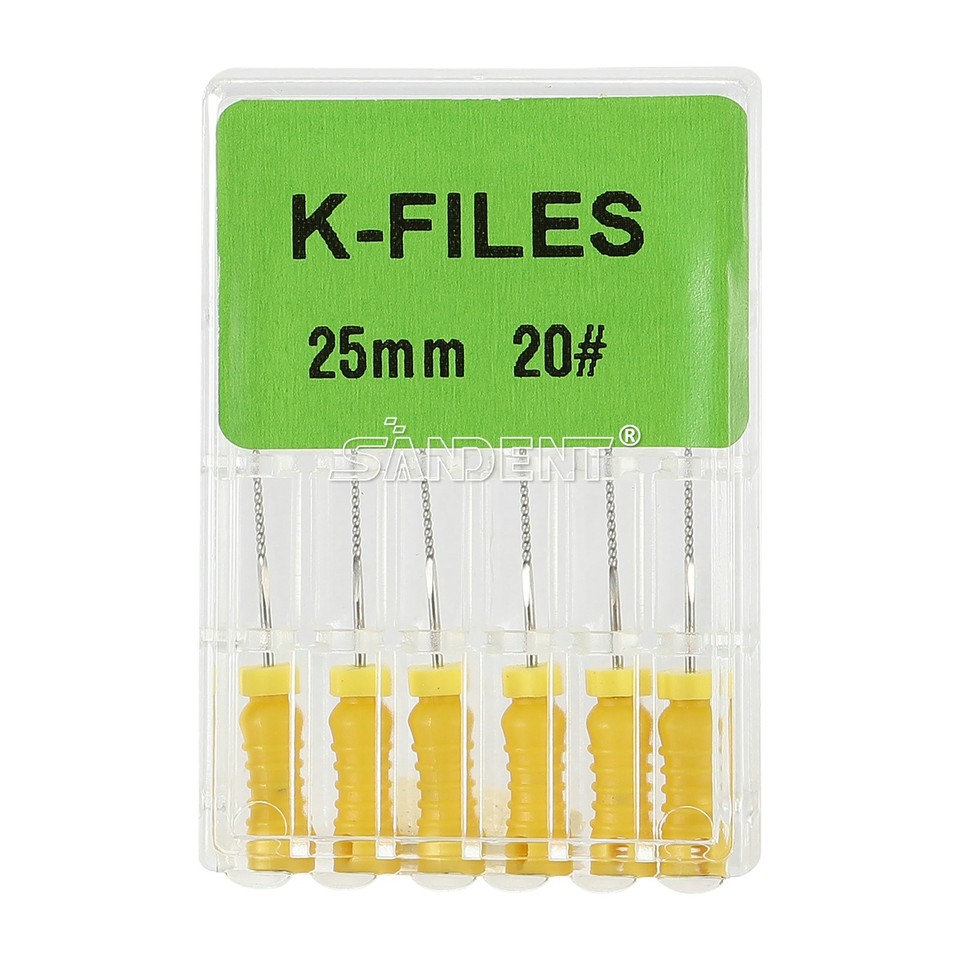 SANDENT Dental Endo 25mm stainless steel K-file 6-file per blister | eBay