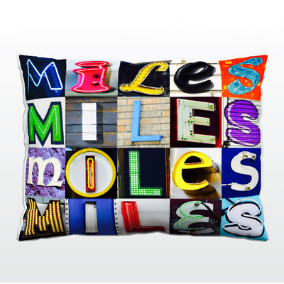 Personalized Pillow featuring the name MILES in photos of sign letters ...
