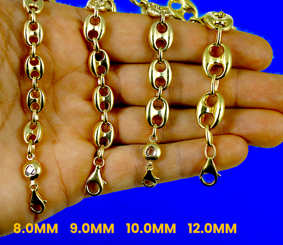 14K Yellow Gold Puff Anchor Mariner 3D Chain Bracelet Real Gold 8mm ...