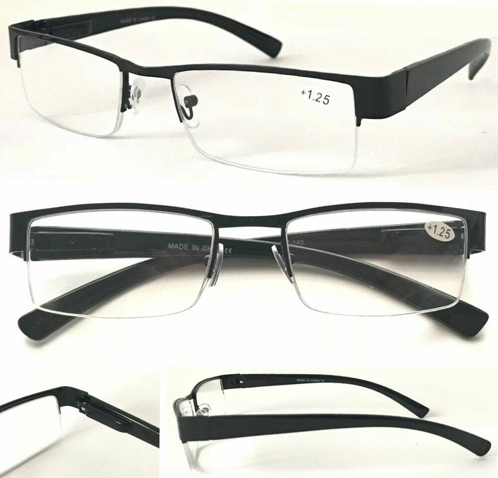 Mens Classic Metal Semi Rimless Reading Glasses/Smart Designed Spring ...