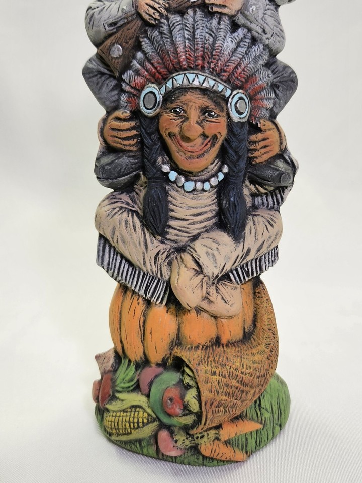 VTG THANKSGIVING TOTEM POLE DECORATION PUMPKIN INDIAN PILGRIM & TURKEY ...
