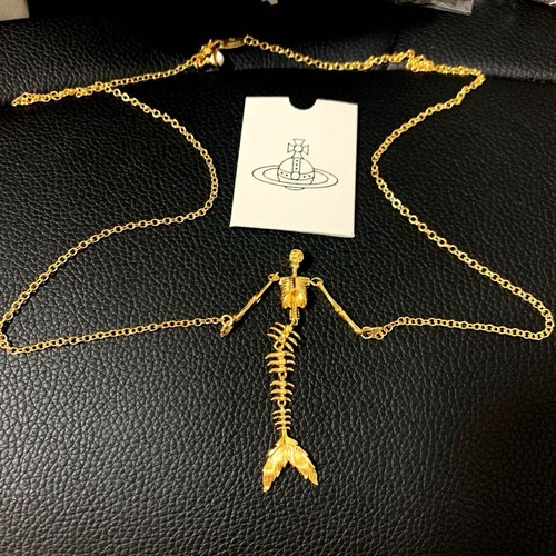 Vivienne Westwood Ariel Skeleton Mermaid Skull Necklace Gold with ...