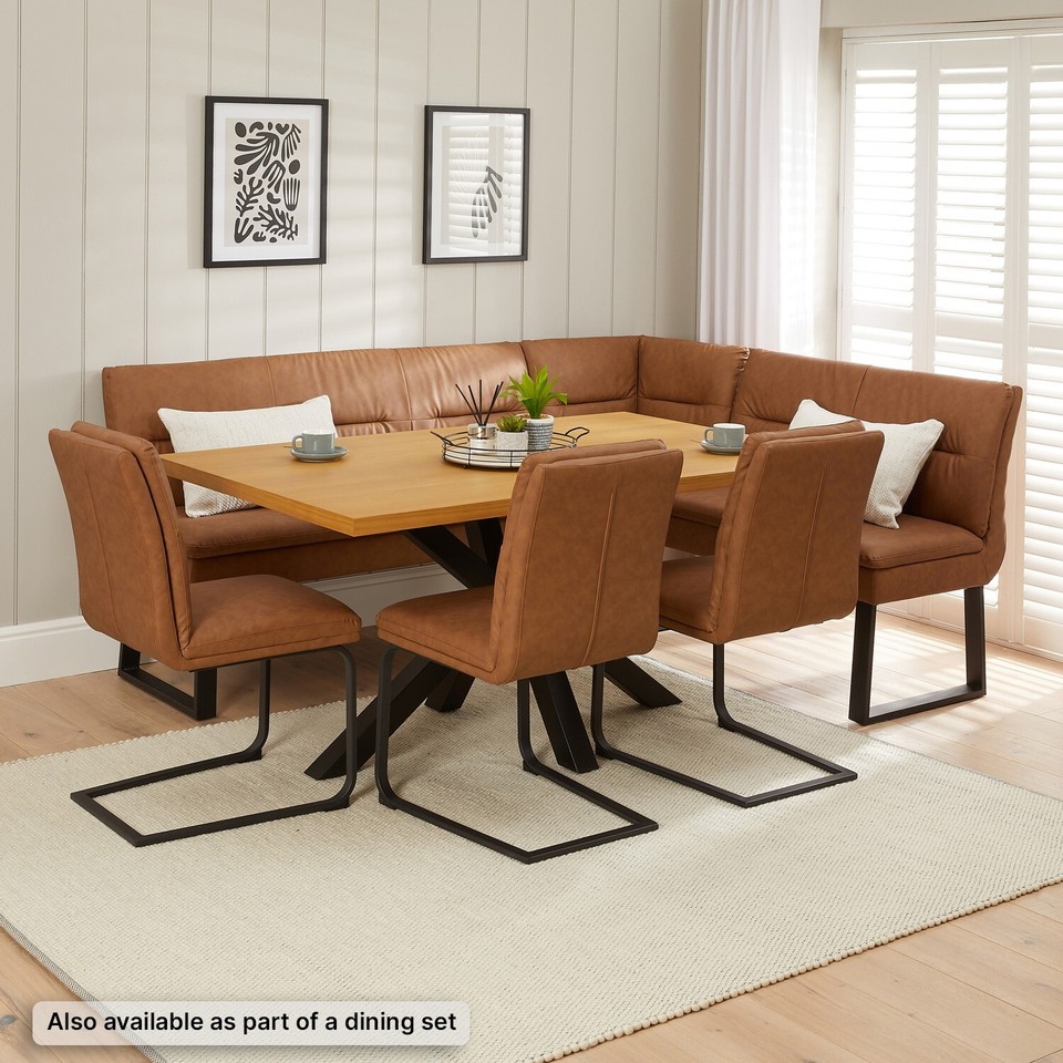 Corner Dining Bench Bronx Industrial Tan Brown Faux Leather Kitchen ...