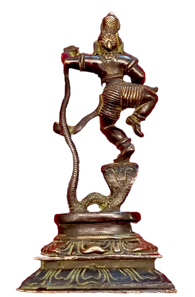 India Brass Figurine Hindu God Krishna Dancing On The Head Of Kaliya ...