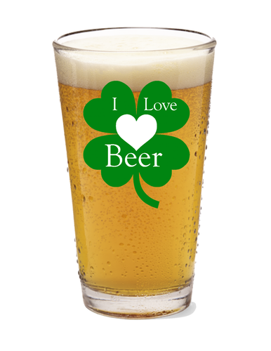 St Patricks Day - I Love Beer - 16oz Pint Beer Glass Pub Barware ...