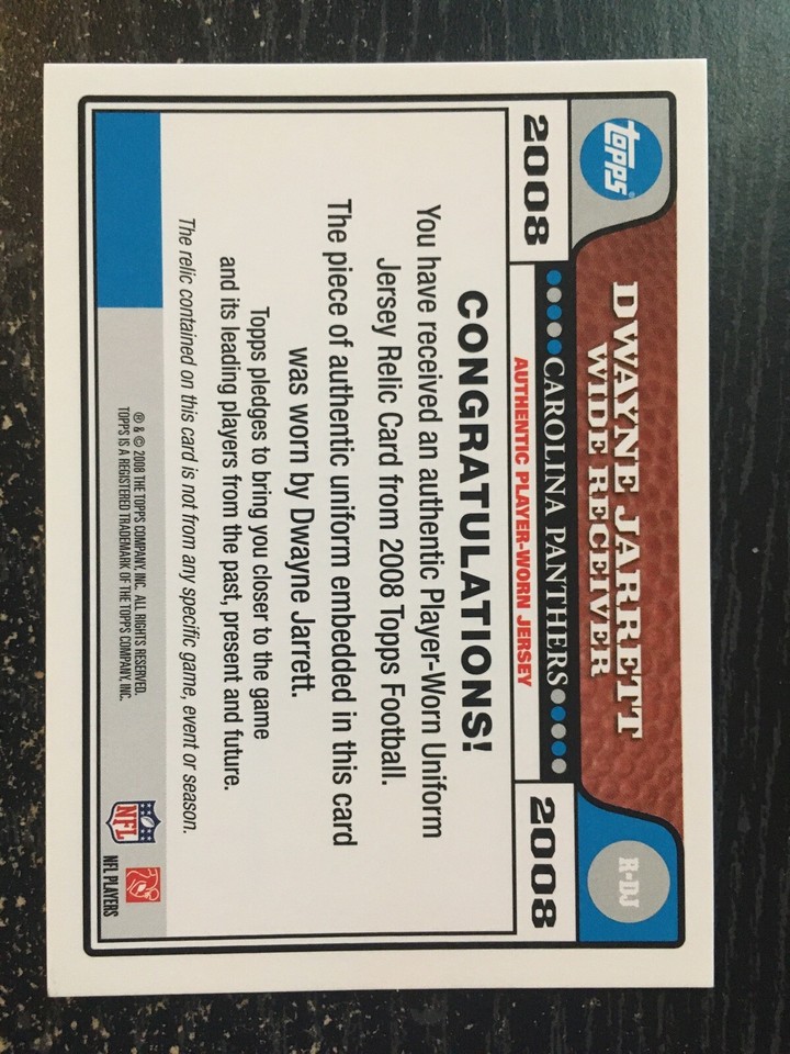 2008 Topps #R-DJ Dwayne Jarrett Game Used Jersey Carolina Panthers | eBay