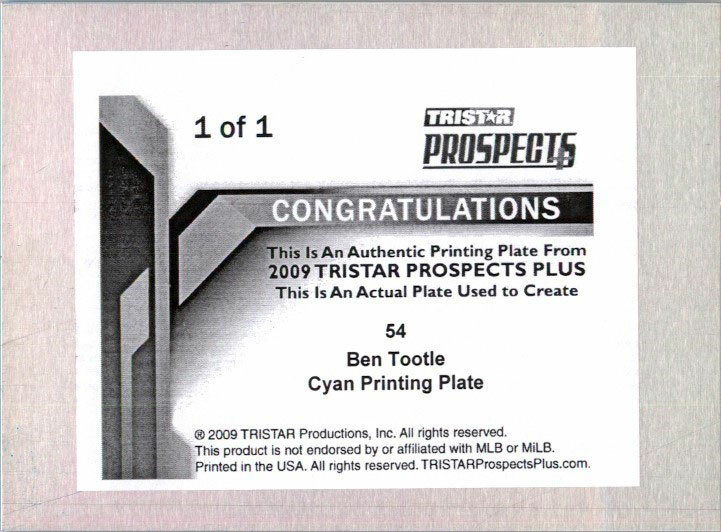 Ben Tootle 2009 TriStar Rookie Autograph Printing Press Plate Auto RC 1 ...