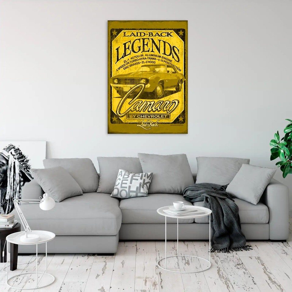 Vintage Chevy Camaro Legend Yellow Canvas Print Large Picture Wall Art ...