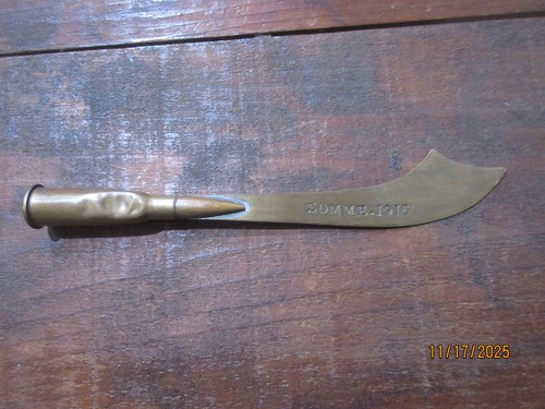 1916 Antique WWI Soldier Trench Art Knife Letter Opener Bullet Handle ...