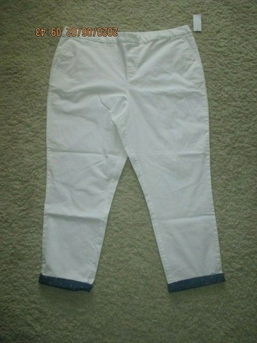 Women's Plus Size Clothing XXL Basic Editions Pants White/Blue Cuffs ...