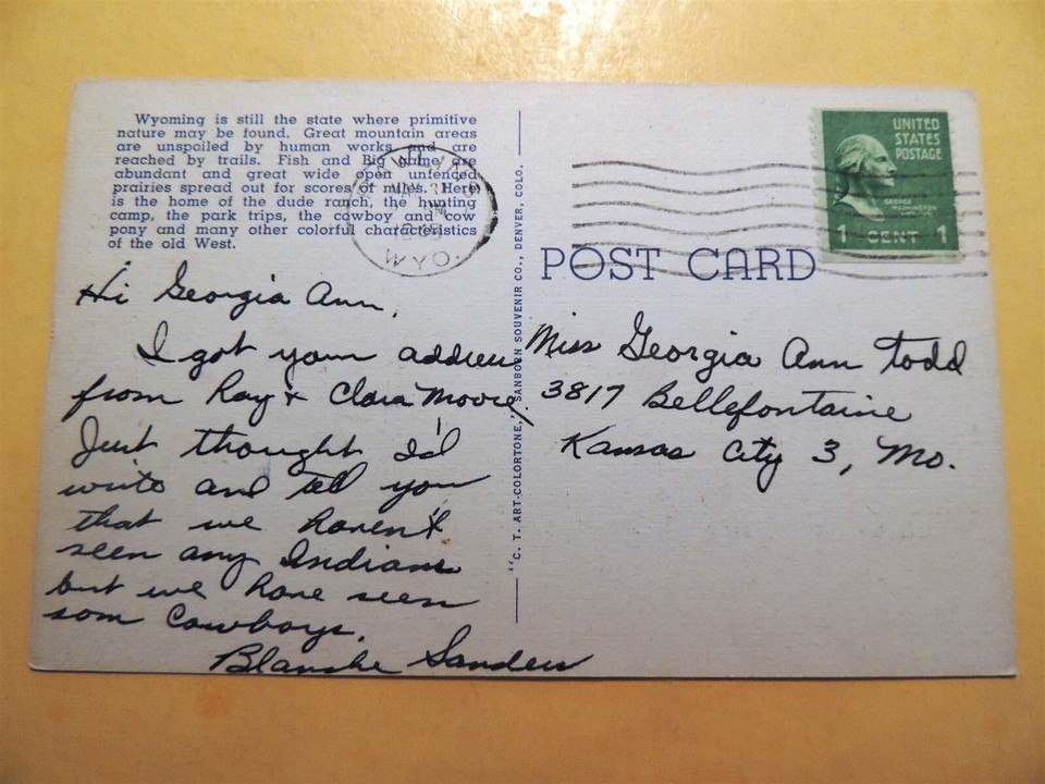 Greetings from Wyoming vintage linen large letter postcard 1949 | eBay