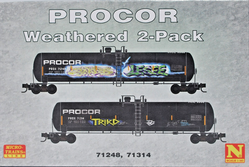 Procor. N Scale. 56' GS Tank Cars. Fact. Weathered & Graffiti. 2 Pack ...