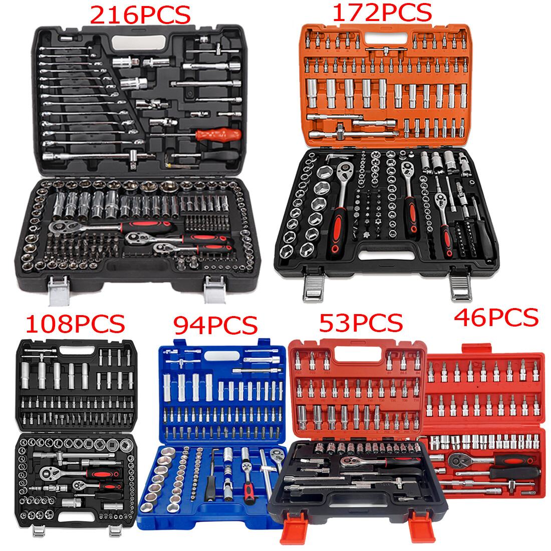 46/53/94/108/172/216Pcs Ratchet Spanner Socket Set 1/2" 1/4" 3/8" Tool ...