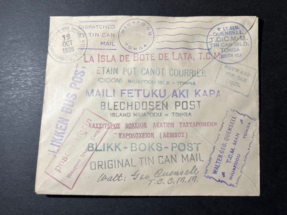 1938 Tonga Last Day Cover Tin Can Canoe Mail Niuafoou Jubilee Cover ...