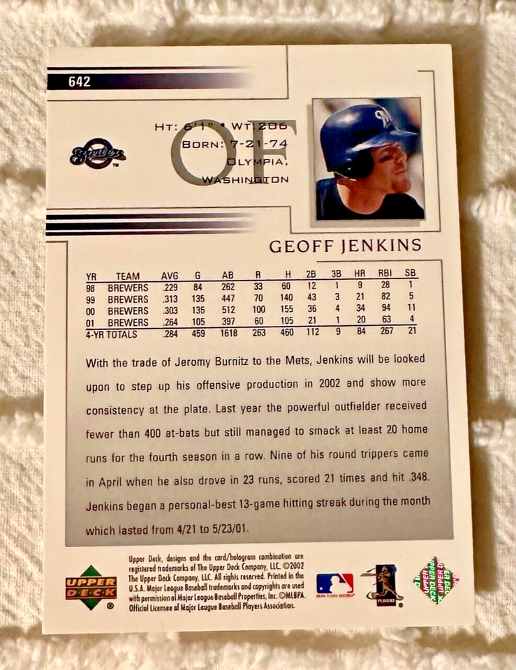 2002 Upper Deck Geoff Jenkins Autographed Card #642 NM/M | eBay