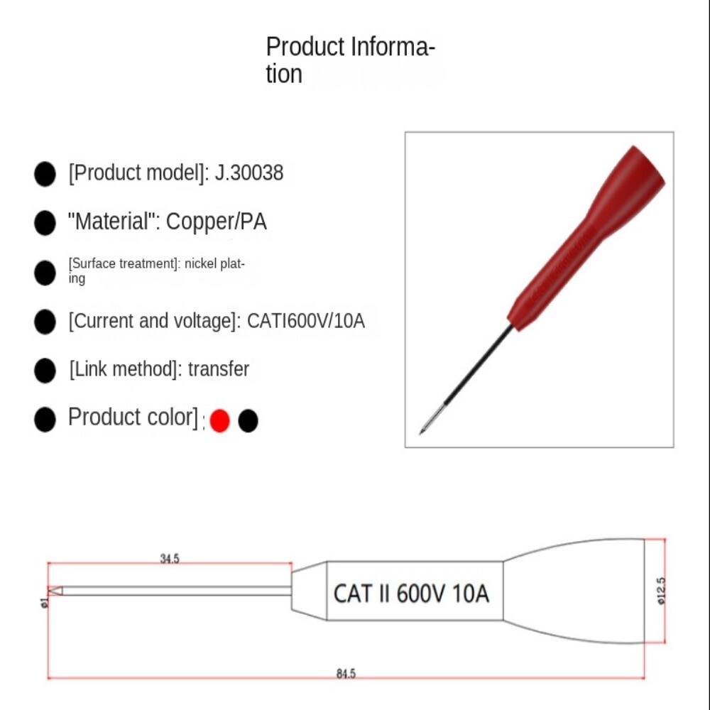 Ultra-fine Multimeter Pen Head 600V/10A Slim-Reach Flat Test Probe ...