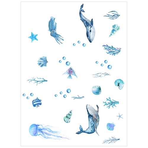 1 Set of Ocean Theme Cartoon Stickers Bedroom Decals Marine Animal ...